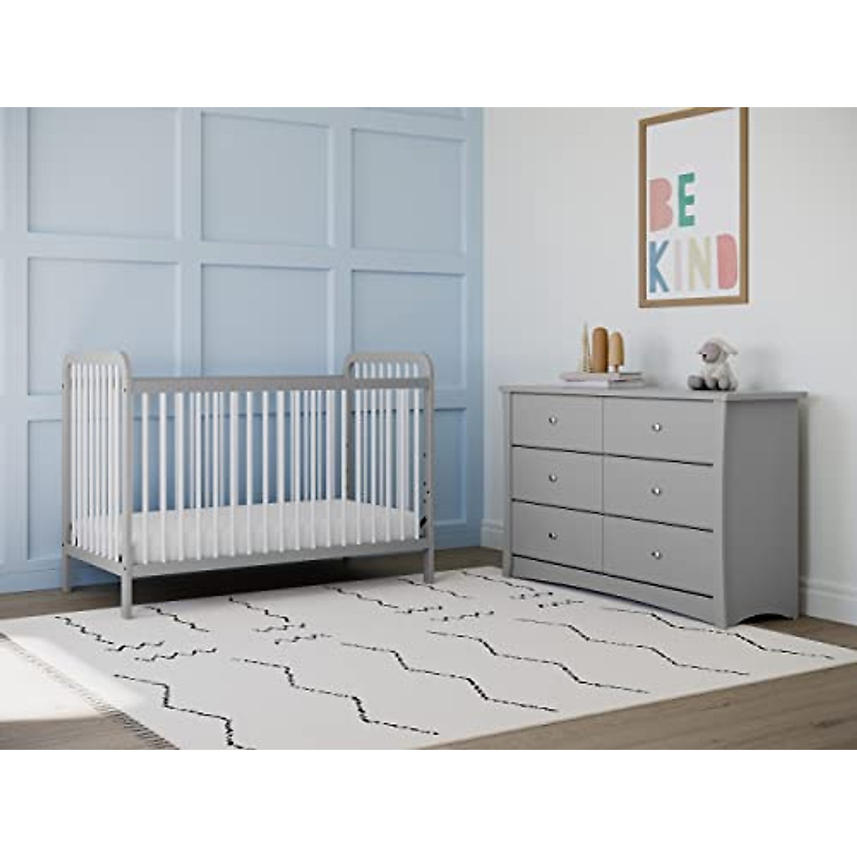 Storkcraft Pasadena 3-in-1 Convertible Crib (Pebble Gray/White) – GREENGUARD Gold Certified, Converts to Daybed and Toddler Bed, Fits Standard Full-Size Crib Mattress, Adjustable Mattress Height
