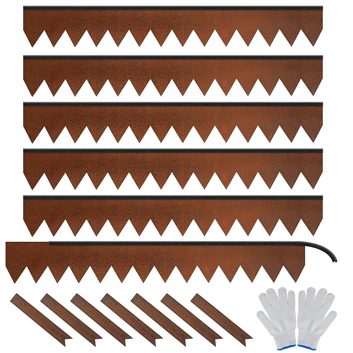 Worth Garden 6-Pack Pre-Rusted Cor-Ten Steel Landscape Edging - 40" L x 5.5" H (20ft Total) - No-Dig Hammer-in Heavy Duty 14-Gauge Metal Edging Border w/Clips & Protection Strips - Edge for Lawn Yard