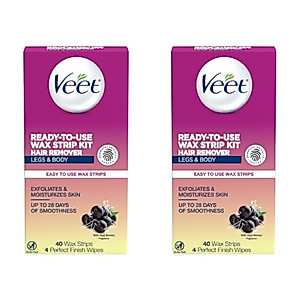 Veet Leg & Body Hair Removal Kit- Sensitive Formula, Ready-to-use Cold Wax Strips, Shea Butter & Acai Fragrance, 40 Count (Pack of 2)