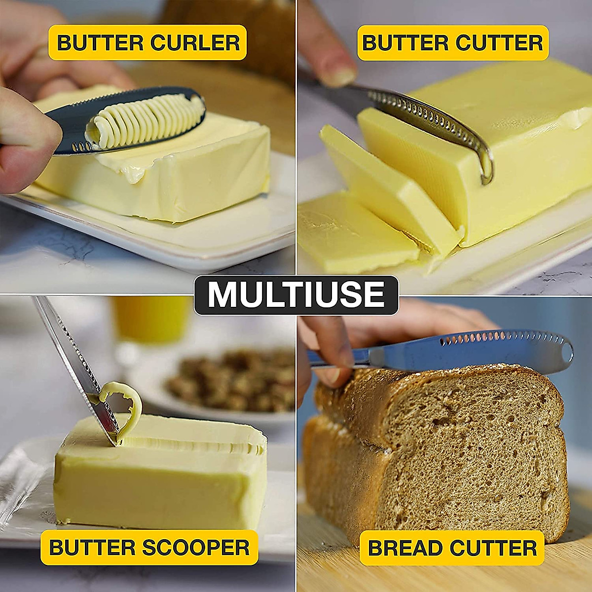 Sophix Butter Knife, Elegant Gift Butter Knife Spreader with Holes, Stainless Steel Easy Spread Butter Knife & Curler that makes the Butter Spread better | 3 in 1 Kitchen Gadget