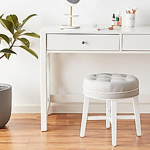 Hillsdale, Sophia Round Tufted Wood and Upholstered Backless Vanity Stool for Makeup Room or Bathroom, Gray