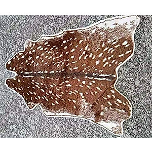 Faux Sika Deer Print Hide Rug Faux Fur Cowhide Area Rug Animals Mat Carpet for Home (3.4ftX2.9ft)
