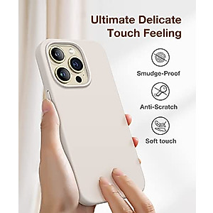 GONEZ for iPhone 14 Pro Case, with 2 Pack Screen Protector + 2 Pack Camera Lens Protector, Soft Anti-Scratch Microfiber Lining, Shockproof Protective Liquid Silicone Phone Cover 6.1'', Stone