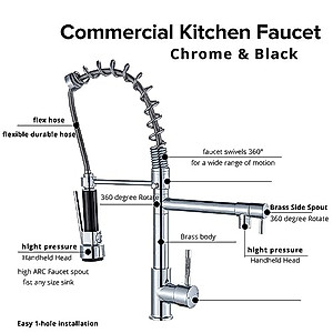 Chrome Spring Pull Down Kitchen Faucet Dual Outlet Spouts 360 Swivel Handheld Shower Kitchen Mixer Hot Cold Taps