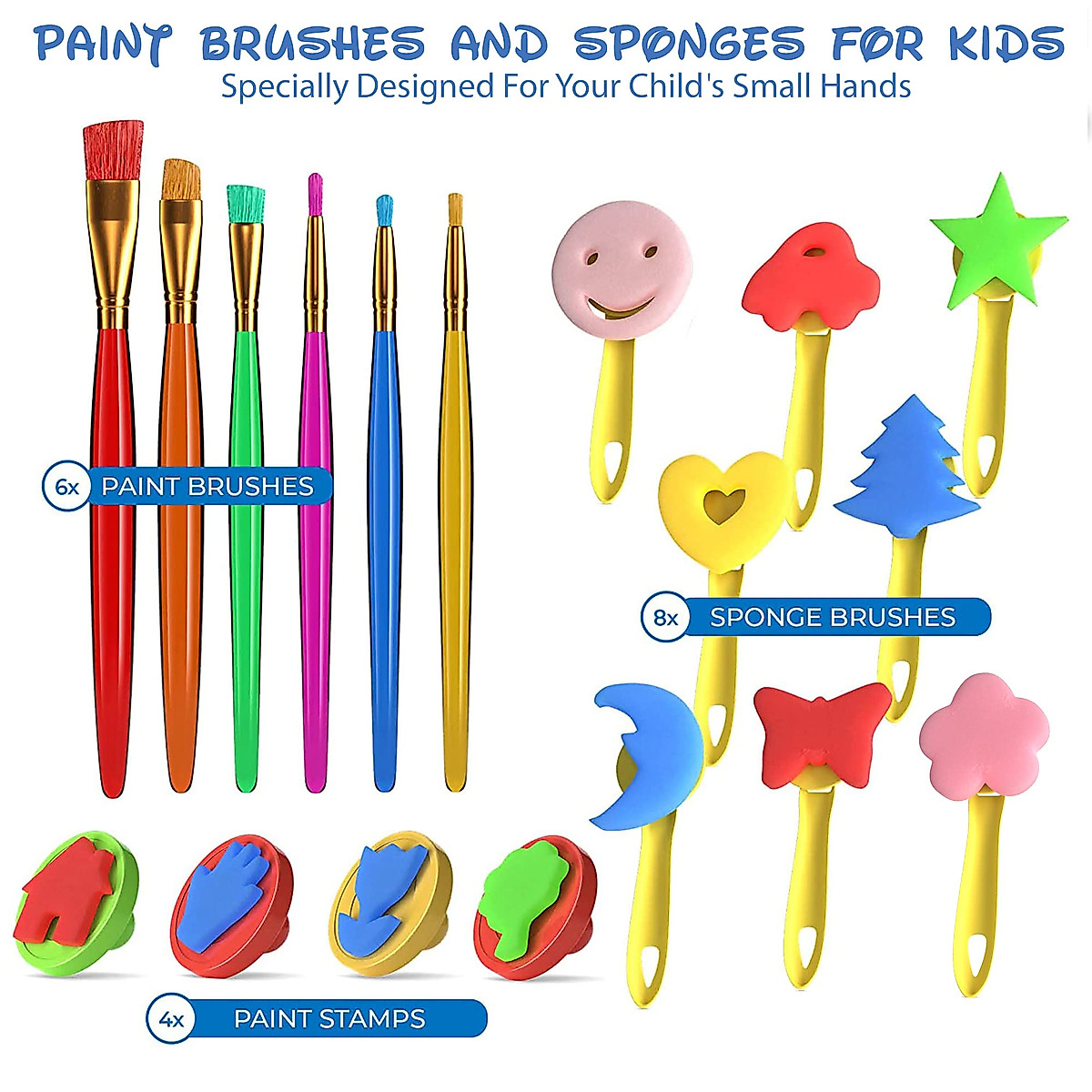 KEFF Kids and Toddler Paint Set - 33 Piece Painting Set for Toddlers with Non Toxic Washable Tempera Finger Paint, Brushes, Palette, Apron, Paper Pad & More Art Supplies Kit for All Ages