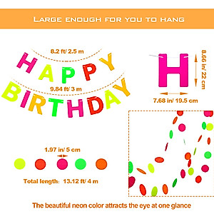 Neon Happy Birthday Banner, Glow in the Dark Birthday Banner Rainbow Neon Sign Black Light Party Supplies and Decorations for Kids Adults