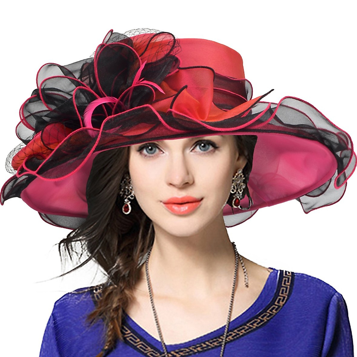 JESSE · RENA Women's Church Derby Dress Fascinator Bridal Cap British Tea Party Wedding Hat (Two-Tone-Hot Pink)