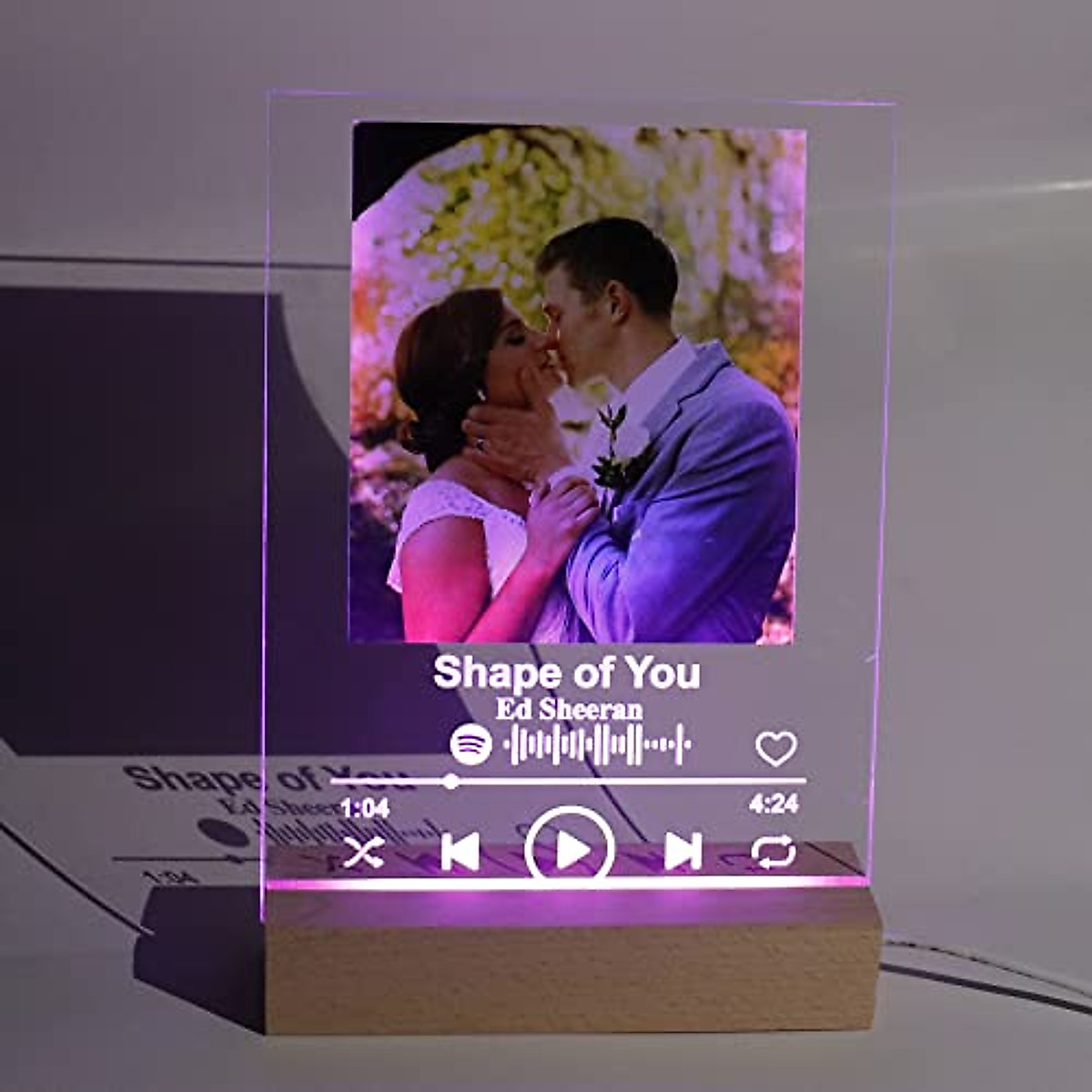 Tina&Co Personalized Acrylic Song Plaque Custom Photo Album Cover Scannable Spotify Code Led Night Light Lamp for Music Lover Boy Friend Girl Friend