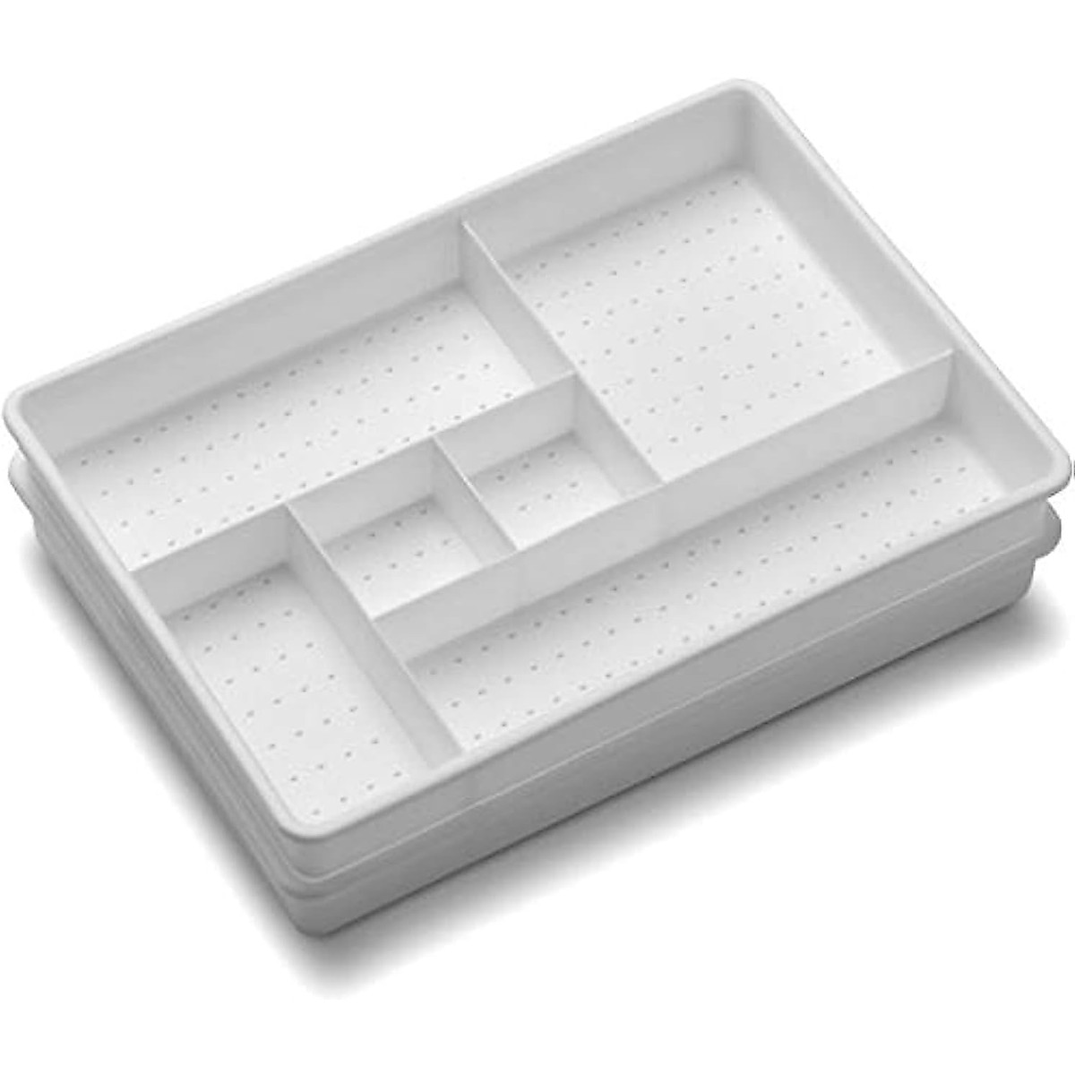 Madesmart Set of 2 Plastic 6-Compartment Drawer Organizer Gadget Trays, Multipurpose Storage Bins for Drawers, White