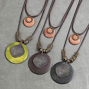 COOSTUFF ANNA Womens Pendant Necklace Wood Handmade Jewelry Long Rope Sweater Necklace for Woman (K5-AJXU-LZ4J)