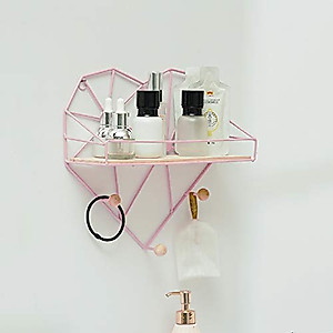 Alipis Floating Shelves Heart Hanging Shelf Wall Decor Metal Wall Art Grid Photo Panel Hanging Display Frames Key Hooks for Room Office Wall Decoration Pink