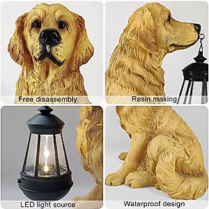 JeeKoudy Solar Outdoor Statues with Solar Led Lamp, Golden Retriever Statue Outdoor with Solar Led Home Garden Decoration Windproof Lamp Realistic Dog Decor