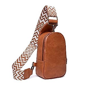 Baolab Women Chest Bag Sling Bag Small Crossbody PU Leather Satchel Daypack for Lady Shopping Travel Fashion Shoulder Strap (Brown)