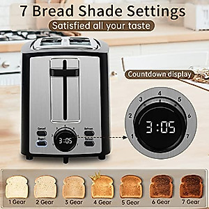 SEEDEEM Toaster 2 Slice, Bread Toaster with LCD Display, 7 Shade Settings, 1.４'' Variable Extra Wide Slots Toaster with Cancel, Bagel, Defrost, Reheat Functions, Removable Crumb Tray, 900W, Carbon Black