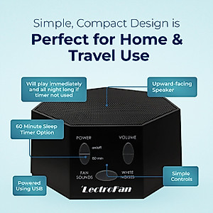LectroFan High Fidelity White Noise Machine with 20 Unique Non-Looping Fan and White Noise Sounds and Sleep Timer