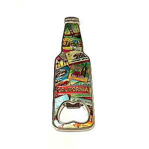 SUREG Bottle Shaped Souvenir Fridge Bottle Opener Magnet Various States and Cities Collectible Retro Collage Design Souvenir Collectible Bottle Opener Fridge Magnet 1 Item (California)