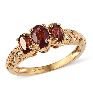 Shop LC 3 Stone Garnet 925 Sterling Silver Rings for Women 14K Yellow Gold Plated Openwork Vintage Jewelry Engagement Gifts Size 7 Birthday Gifts for Women