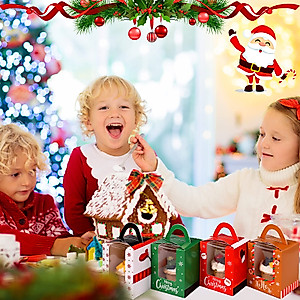 24 Pcs Christmas Cupcake Boxes Christmas Cookie Boxes with Window Insert Handle Christmas Muffin Pastry Holder Boxes Xmas Cupcake Gift Box Bakery Treat Boxes for Christmas Party (Snowman)