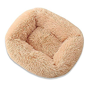 Bed S Size Warm Winter Square Super Soft Sleeping Dog Bed Long Plush Washable Cat Mat Basket Puppy House 1Pcs Champagne