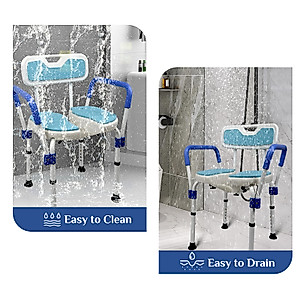 JumboTIGER Wide 17.5-Inch Shower Chair with Arms and Back,Heavy Duty Shower Chair for Inside Shower,Cutout Seat for Private Washing, 300lbs Capacity,Big Man Shower Chair, Tool-Free Assembly,Blue