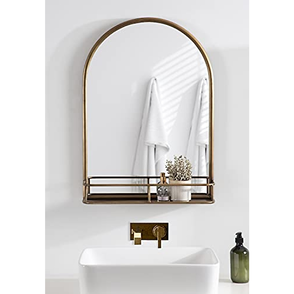 Kate and Laurel Estero Modern Arched Mirror with Shelf, 20 x 28, Gold, Transitional Arch Mirror for Wall