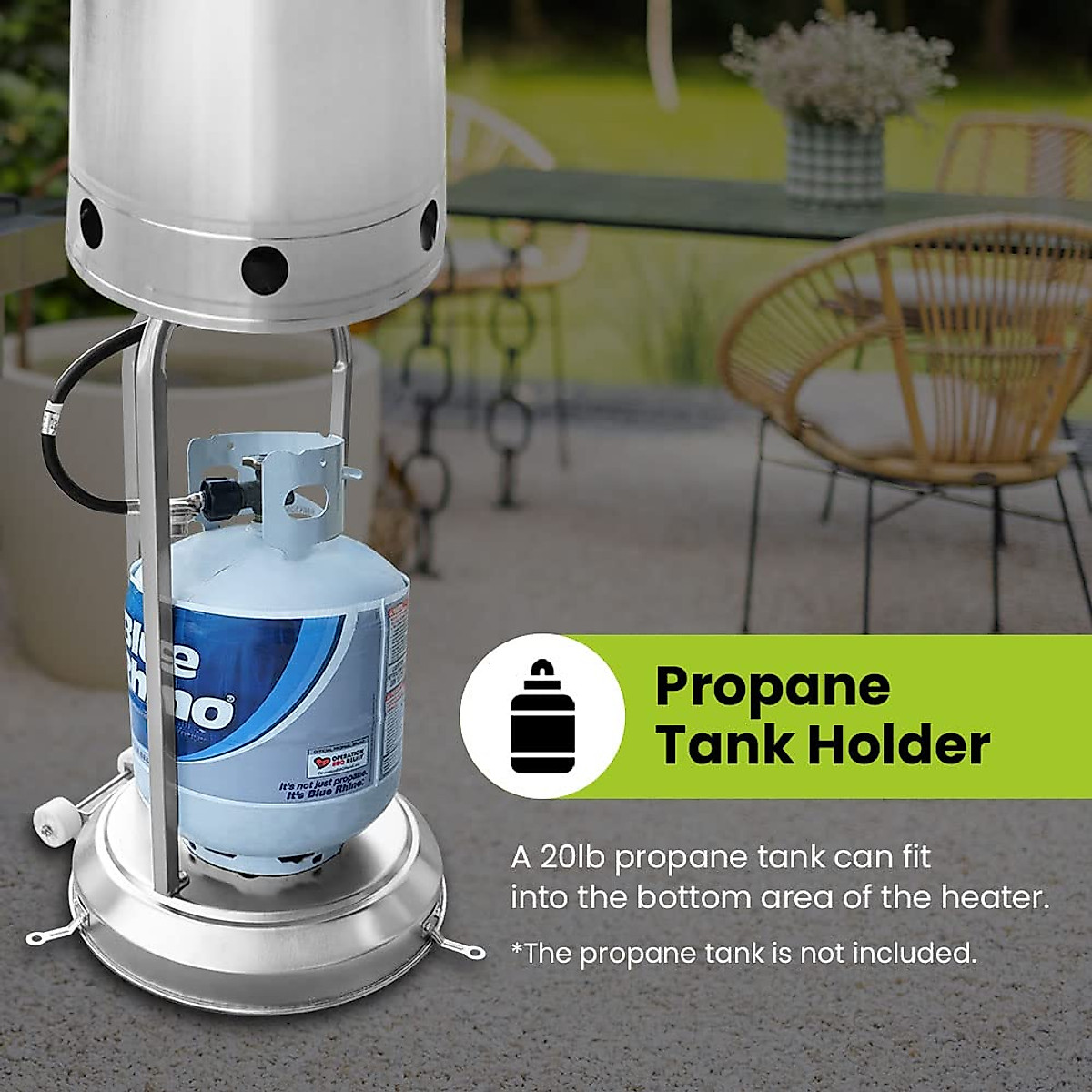 Patio Heater - Propane Outdoor Heater 48000BTU, Outdoor Patio Heater with Overheat Protection, with Wheels for Restaurants, Garden and Commercial Use (PPH-STS)