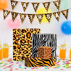 Jungle Safari Animal Print Wrapping Paper Set, 8 Sheets Leopard Animal Print Gift Wrapping Paper 4 Design Jungle Zoo Animal Print Party Supplies for Safari Zoo Birthday Party Supplies 20'' x 27''