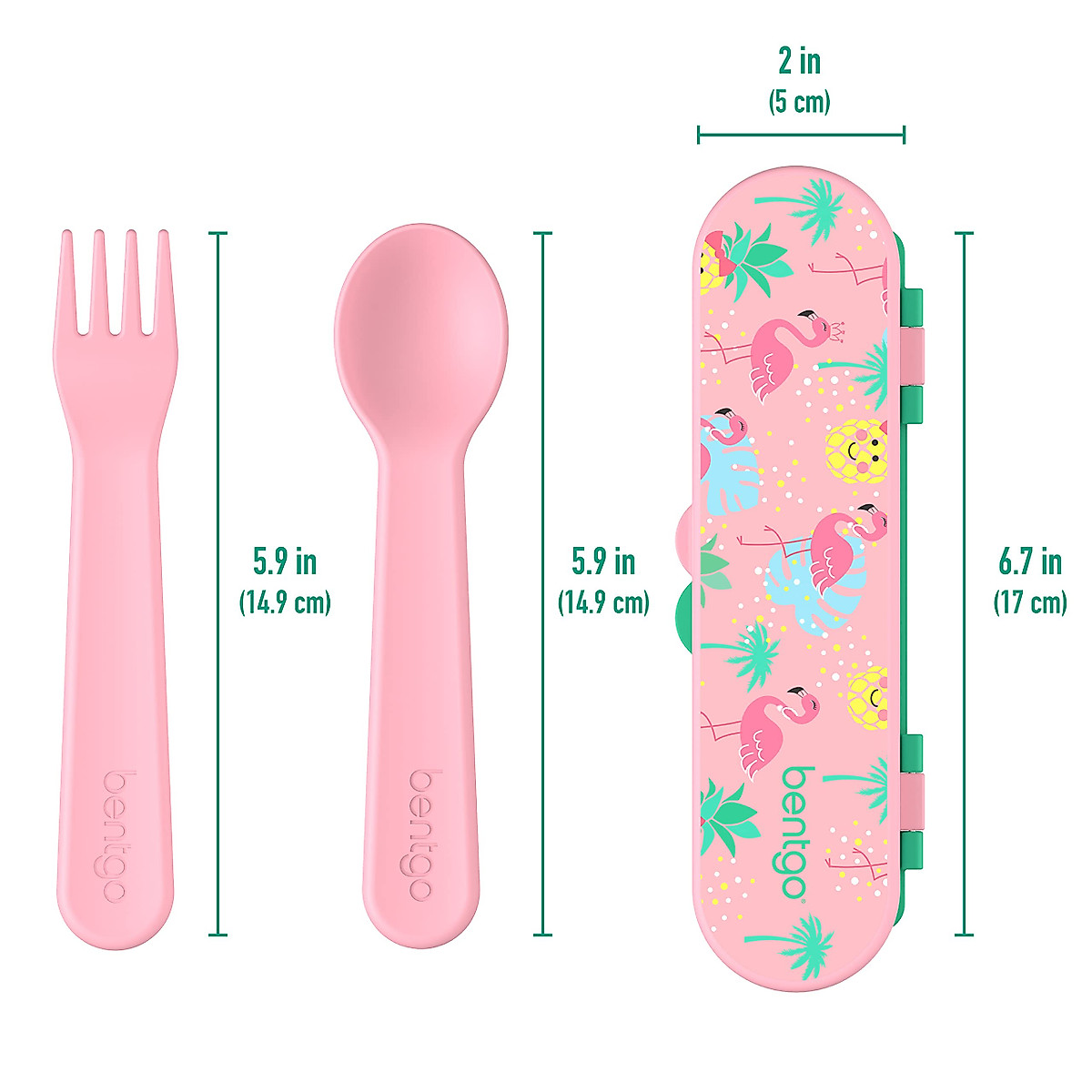 Bentgo Kids Utensil Set - Reusable Plastic Fork, Spoon & Storage Case - BPA-Free Materials, Easy-Grip Handles, Dishwasher Safe - Ideal for School Lunch, Travel, & Outdoors (Tropical)