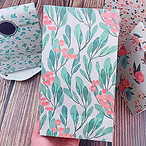 Elwish Floral Paper Gift Bags, 12pcs Party Favor Bags Vintage CandyTreat Bags with Thank You Stickers