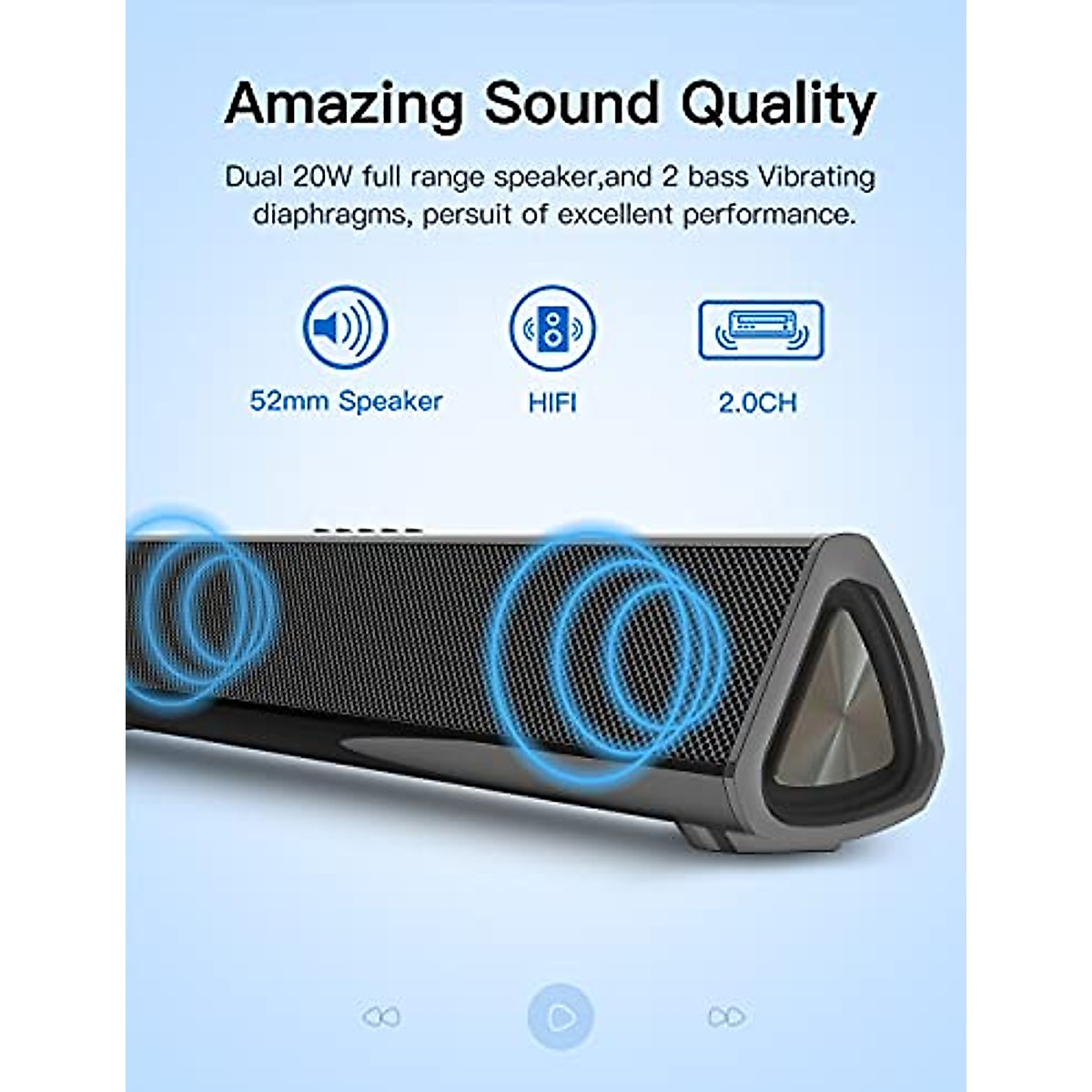 BS.Neytuel Soundbar for TV with Bluetooth Speakers for TV Home Theater Audio Surround Sound System Small Sound Bar with Subwoofer for TV PC Projectors Tablets,Remote Control