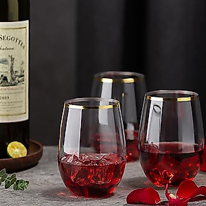 ROIMEE VONT 20 Pack 16oz Plastic Stemless Wine Glasses Disposable Heavy Duty Unbreakable Clear Plastic Wine Glasses Recyclable Shatterproof Reusable Plastic Red/White Wine Cups for Parties Weddings