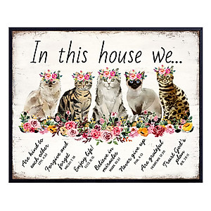 Family Wall Art - Inspirational Quotes Scripture Bible Verse Wall Art- Catholic Christian Gifts for Women - Religious Home Decor - Spiritual Print - Positive Saying - God Poster - Cat Artwork 8x10