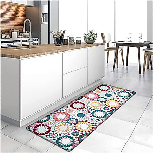 Runner Rug,17" x59" Memory Foam Laundry Room Rug for Floor Bohe Extra Thick Kitchen Mat,PVC Water Proof/No Slip/Anti Fatigue Throw Carpet for Kitchen Laundry Sink (Red)