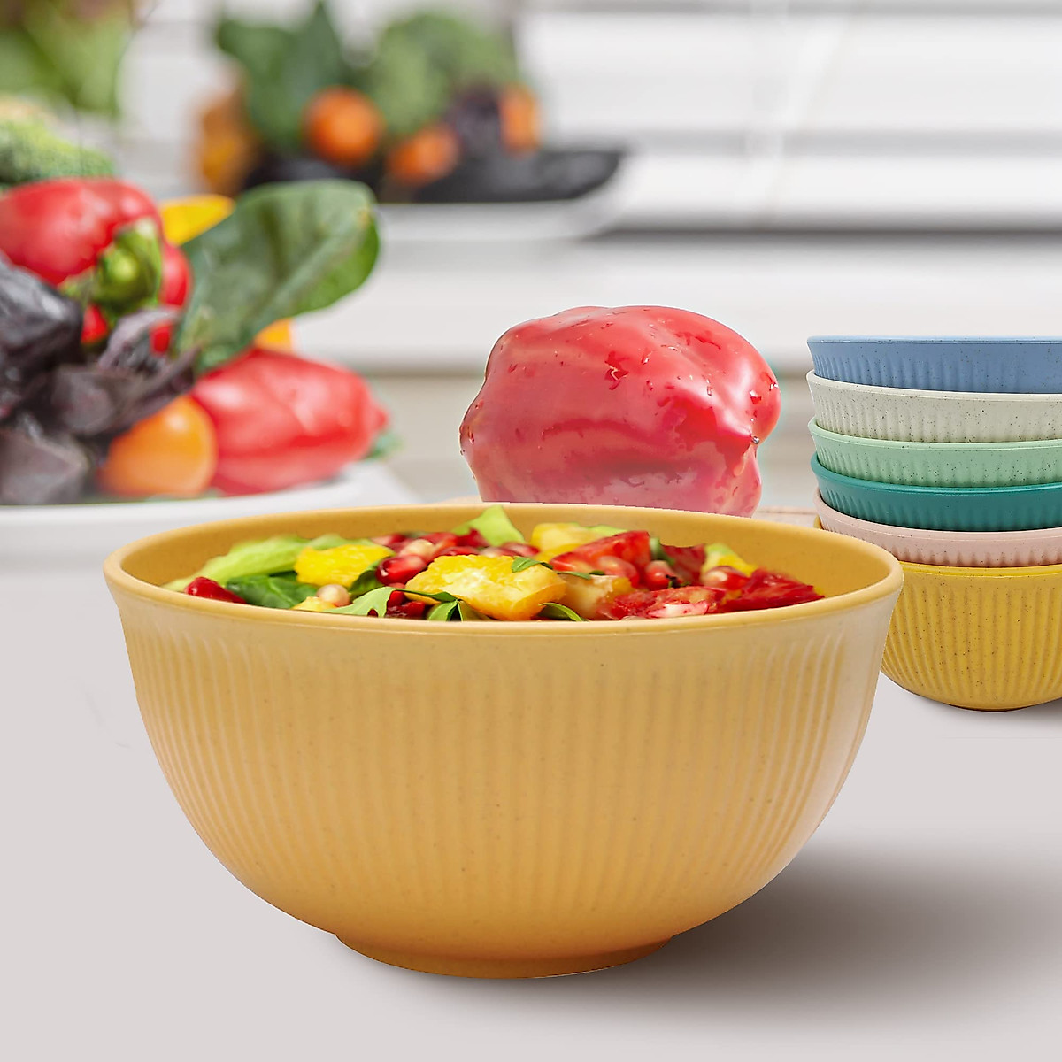 YESJRL Unbreakable Wheat Straw Bowls Set Of 6, 24 Oz Reusable Cereal Dishes Set Microwave And Dishwasher Safe Bowls Serving Salad Pasta Soup In Kitchen Camping Party For Adults And Kids