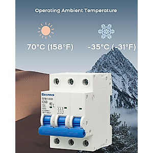 Elecnova 6-63A Miniature Circuit Breaker, AC 3 Pole 400V, DIN Rail Mounted 50 amp Breaker, Thermal Magnetic Trip, 110V / 120V Available, Overload, Short-Circuit Protection