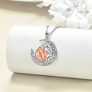 VONALA Horse Necklace 925 Sterling Silver Crescent Moon Pendant Necklaces Animal Jewelry Gifts for Women