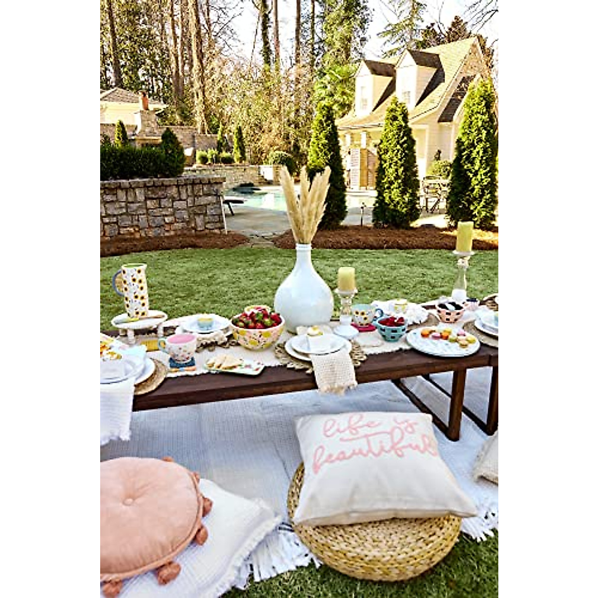 Mud Pie White Beaded Pedestal Trays, small 4" x 10" dia | large 5" x 12" dia