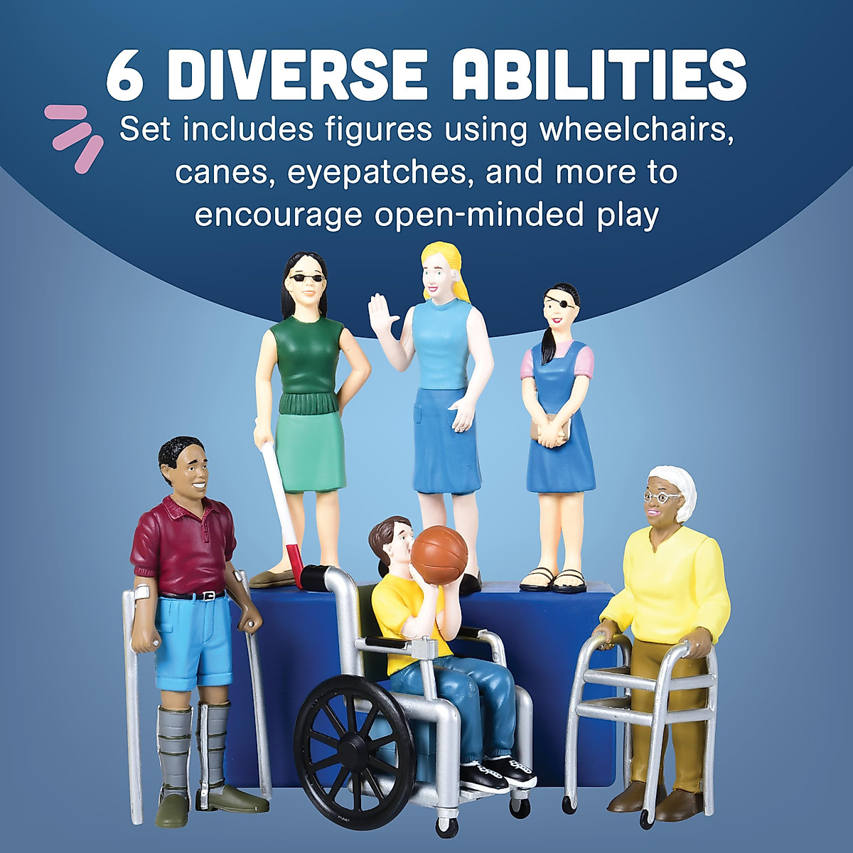 Creative Minds Marvel Education Diverse Abilities Toy Figure Set for Kids Ages 3+, Set of 6 Inclusive Toy Figurines with Wheelchairs, Canes, and More, Multicolor