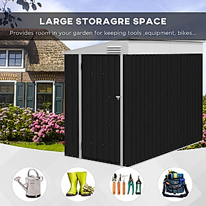 Outsunny 4' x 7.7' Metal Outdoor Storage Shed, Lean to Storage Shed, Garden Tool Storage House with Lockable Door and 2 Air Vents for Backyard, Patio, Lawn, Dark Gray