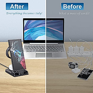 Wireless Charger for Samsung S23 Ultra, Samsung Charging Station with Clock for Samsung S23+/S22 Ultra/S22/Z Fold 4/Z Flip 4, Samsung Watch Charger for Galaxy Watch 5/5 Pro/4/3/Active 2, Galaxy Buds 2