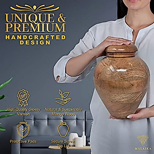 Malaika Memorials Medium Wood Urns for Human Ashes Adult Female/Male - Real Wooden Urns for Ashes Adult Male/Female - Cremation Urns for Adult Ashes up to 180 lbs