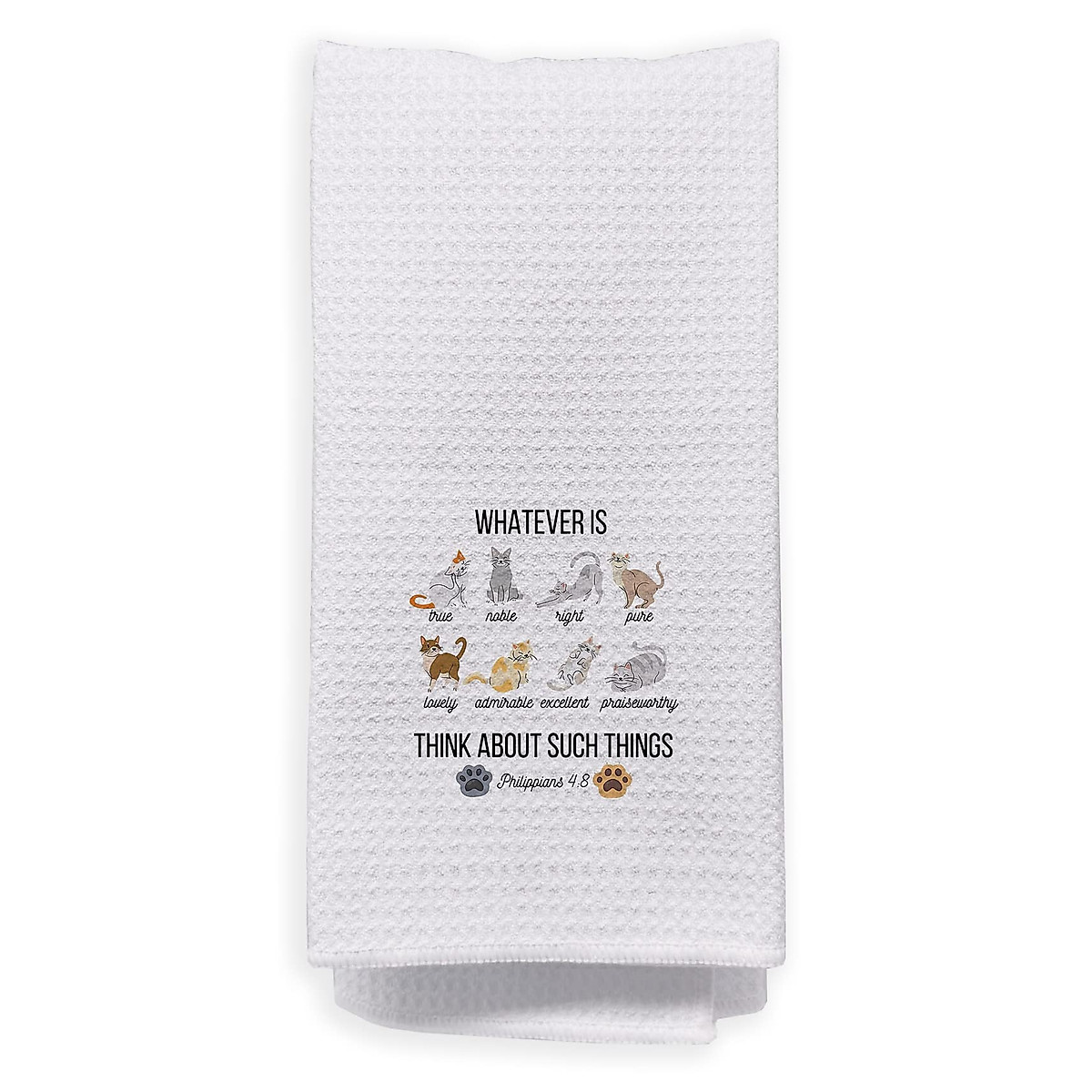 NEGIGA Bible Verse Philippians 4:8 Whatever is True Christian Dish Cloths Towels 24x16 Inch,Funny Cartoon Cats Decor Decorative Dish Hand Towels for Kitchen Bathroom,Christian Gifts,Cat Lovers Gifts