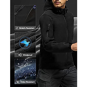 FREE SOLDIER Softshell Hiking Warm Hunting Tactical Waterproof Winter Jacket for Men(Black,3XL)
