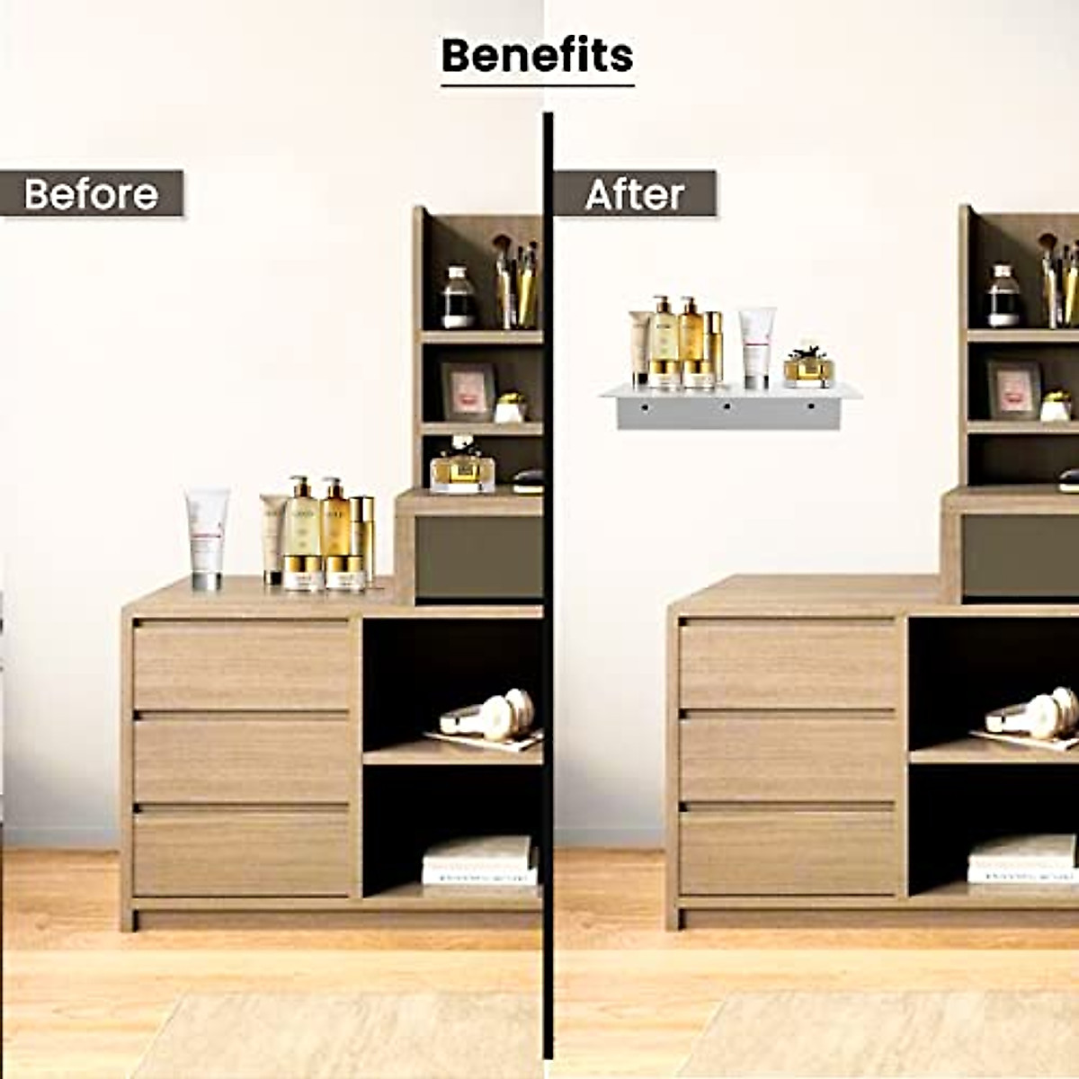 SIMOND STORE White Floating Shelves for Wall - 12" X 8" Small Floating Shelves - Metal Heavy Duty Floating Shelves Brackets for Gaming, Console, Playstation Shelf, Tv Shelf for Wall Mounted Tv