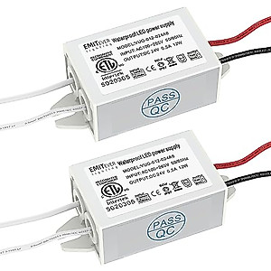 ​Emitever 24Volt LED Power Supply Driver 12W 2-Pack, ETL Certified Waterproof IP67 Low Voltage Transformer, 120V AC to 24V DC Converter for LED Strip, Spotlight Cabinet Lights and Outdoor Lighting