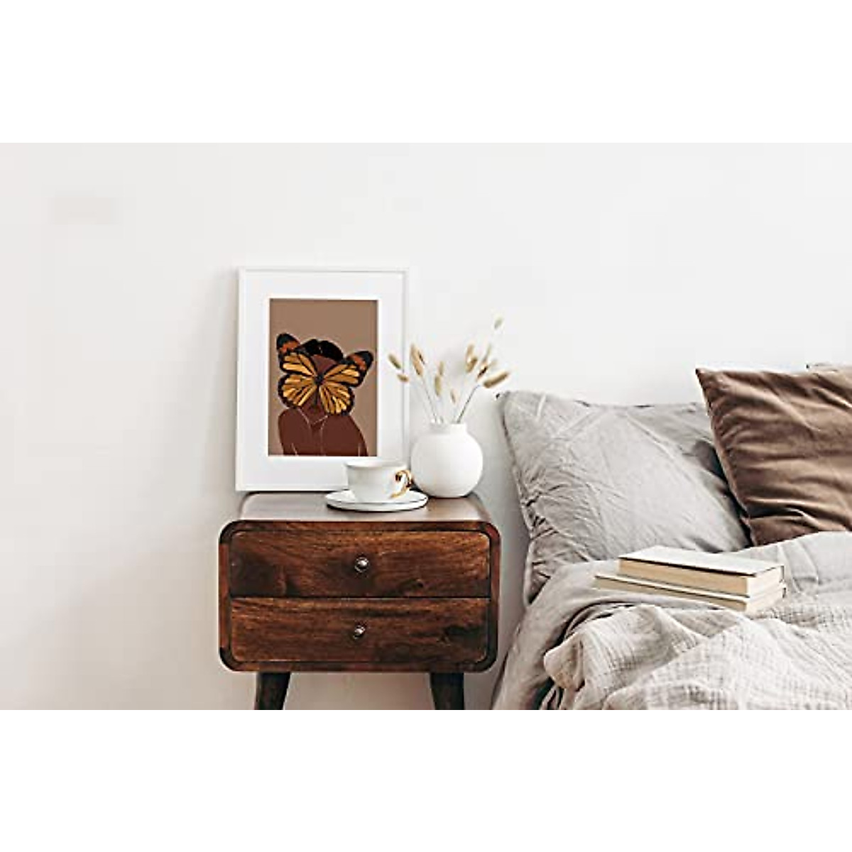 MUELOSY African American Woman Art, Fashion Art, Woman Fashion Portrait, Black Girl wall Art, Black Woman with Butterfly With Flower Wall Art Cavans Décor,12x16in set of 3 (Frameless Canvas)