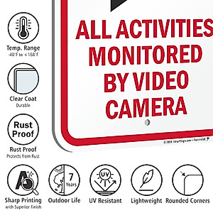 SmartSign Notice All Activities Monitored By Video Camera Sign - 2 Pack, 18 x 12 inch, 2mm Aluminum Composite, Red/Black on White, Made in USA