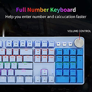 HUO JI BT-855 Mechanical Gaming Keyboard, USB Wired with Red Switches, Rainbow LED Backlit, Multimedia Keys, 108 Keys No Conflict, Blue