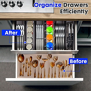 Barelove Silverware Drawer Organizer for Kitchen Drawers, 6 Pcs Mesh Utensil Holder Cutlery Storage Tray with Interlocking Arm for Flatware Knives Forks Spoon Home Office Desktop, 12x3x2 Inch, Black