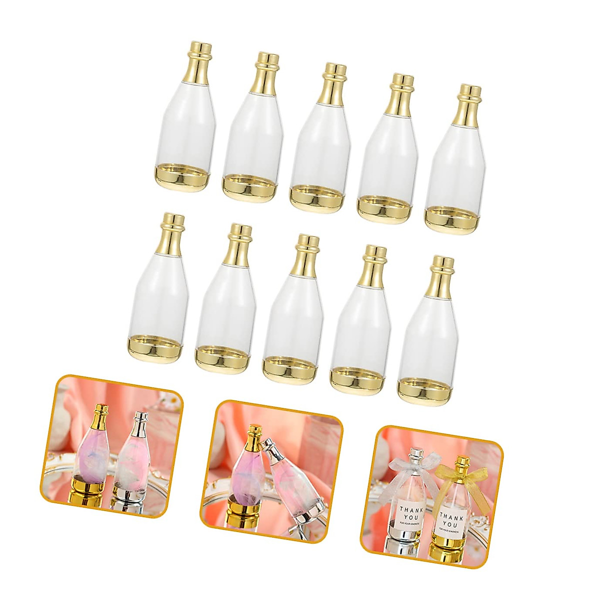 Gadpiparty 20pcs box Favor Container Decorationbridal Birthdays Bottle Showerengagementanniversariesgolden Champagne Birthday Wedding for Weddings Plastic Shaped Candy Bottles Gold